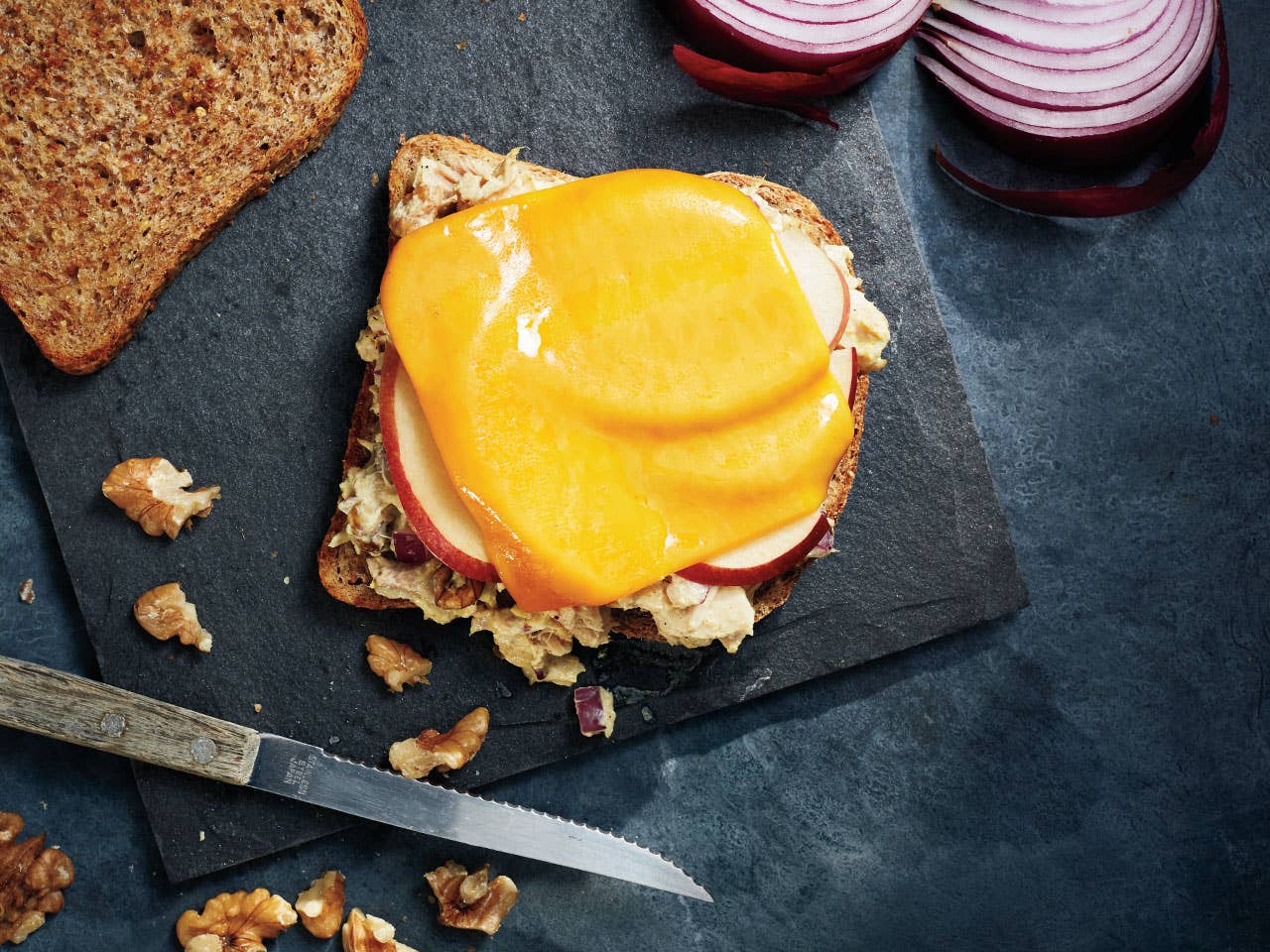 Open-faced tuna, apple, cheddar melt - Men's Journal