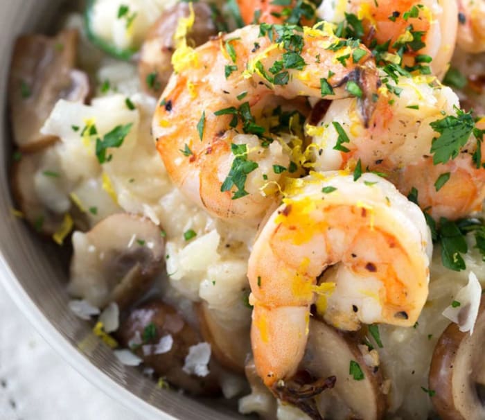 Recipe: How to Make Garlic Shrimp with Spinach and Mushroom Risotto
