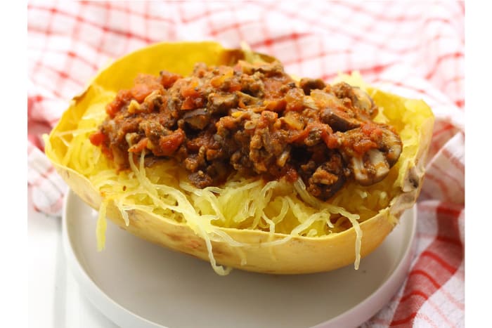 Grass-fed Beef and Mushroom Marinara Over Spaghetti Squash