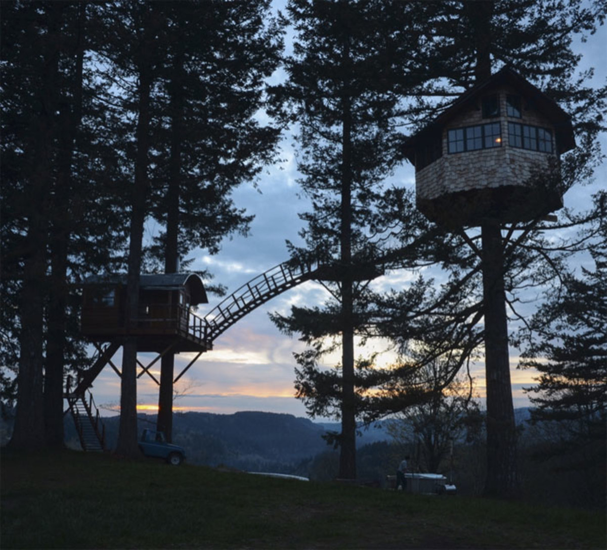 Would you live in a tree house that comes with a hot tub and skatepark?